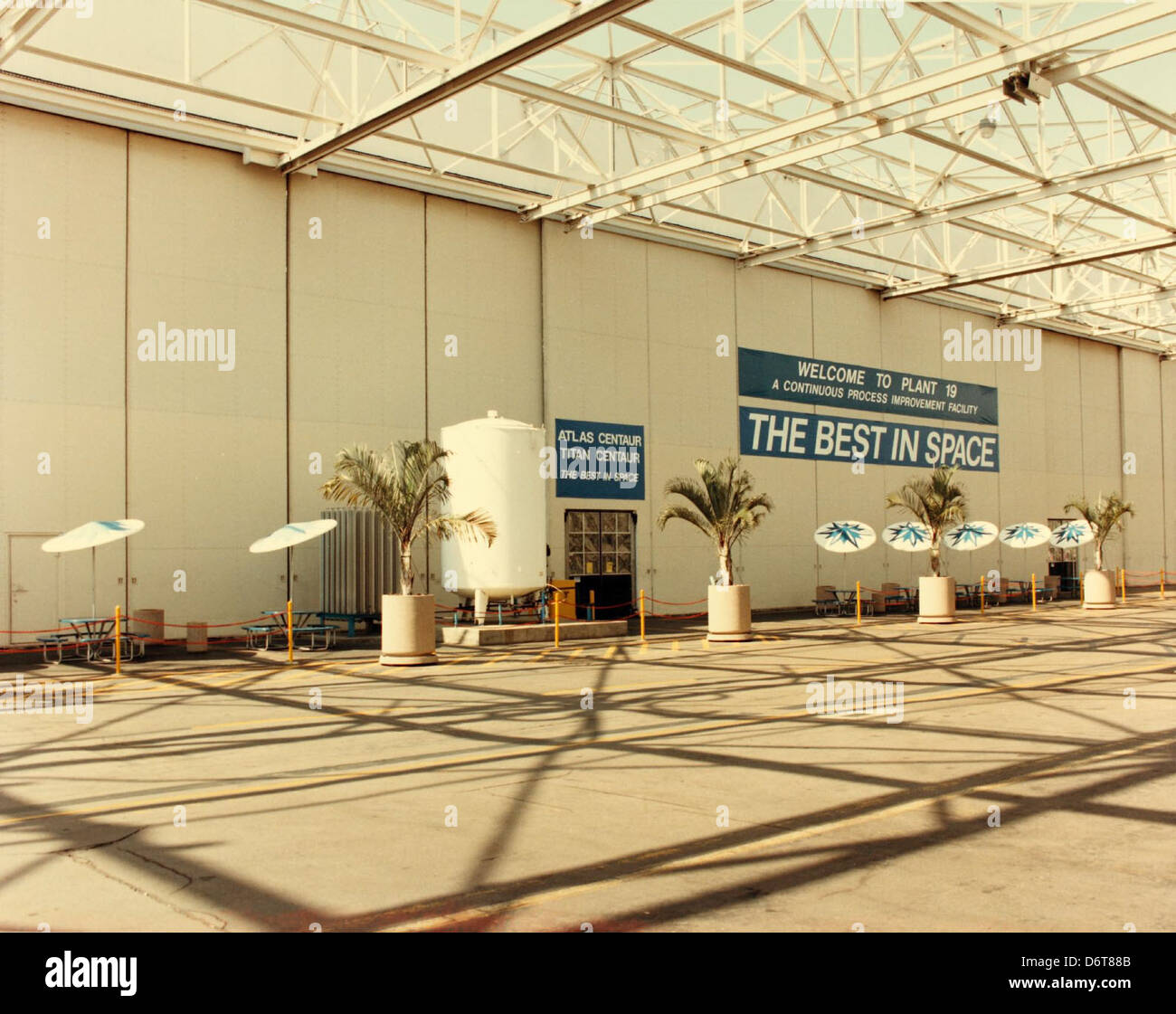A general view of Convair/General Dynamics Plant 19, showing workers ...
