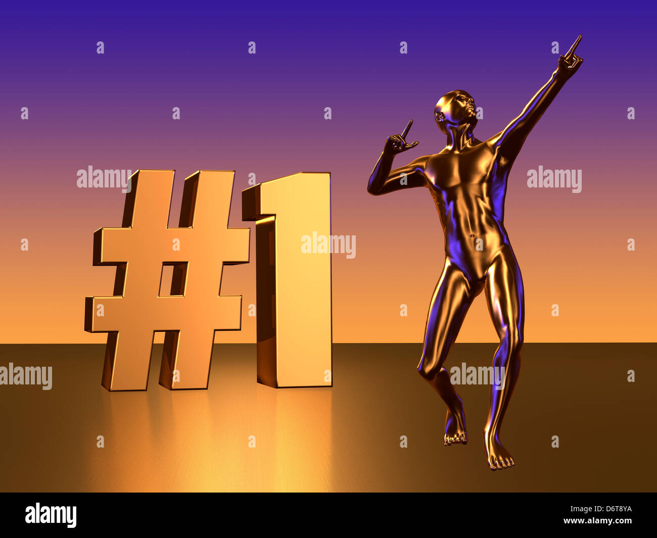 #1 Block Letters with Golden Statue Figure Celebrating Number One Stock ...