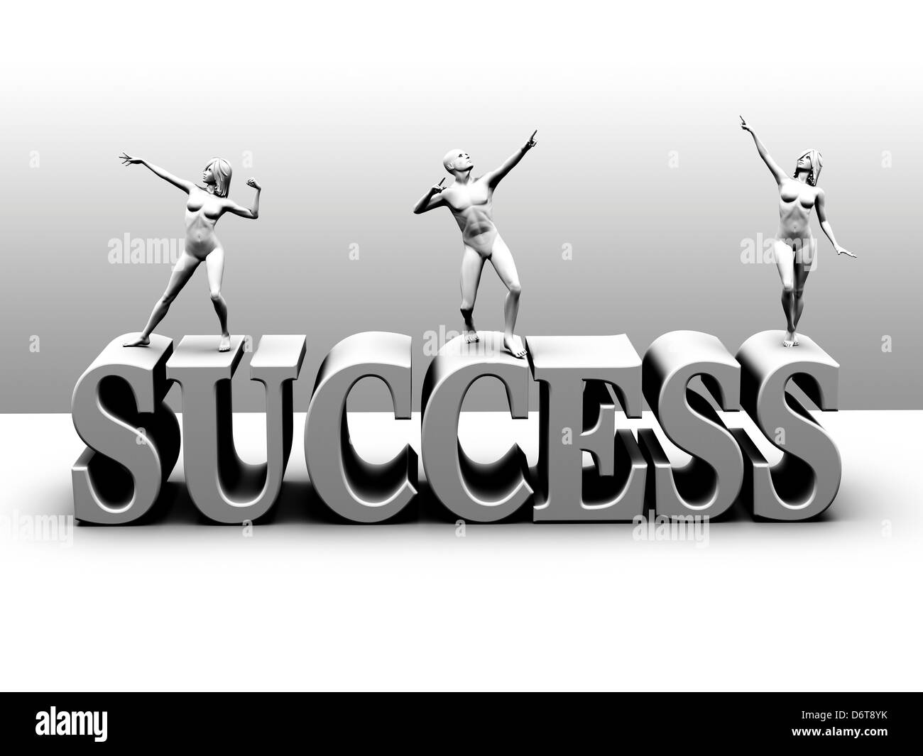 Success Three Statues on top of Success Block Letters in White-Grey ...
