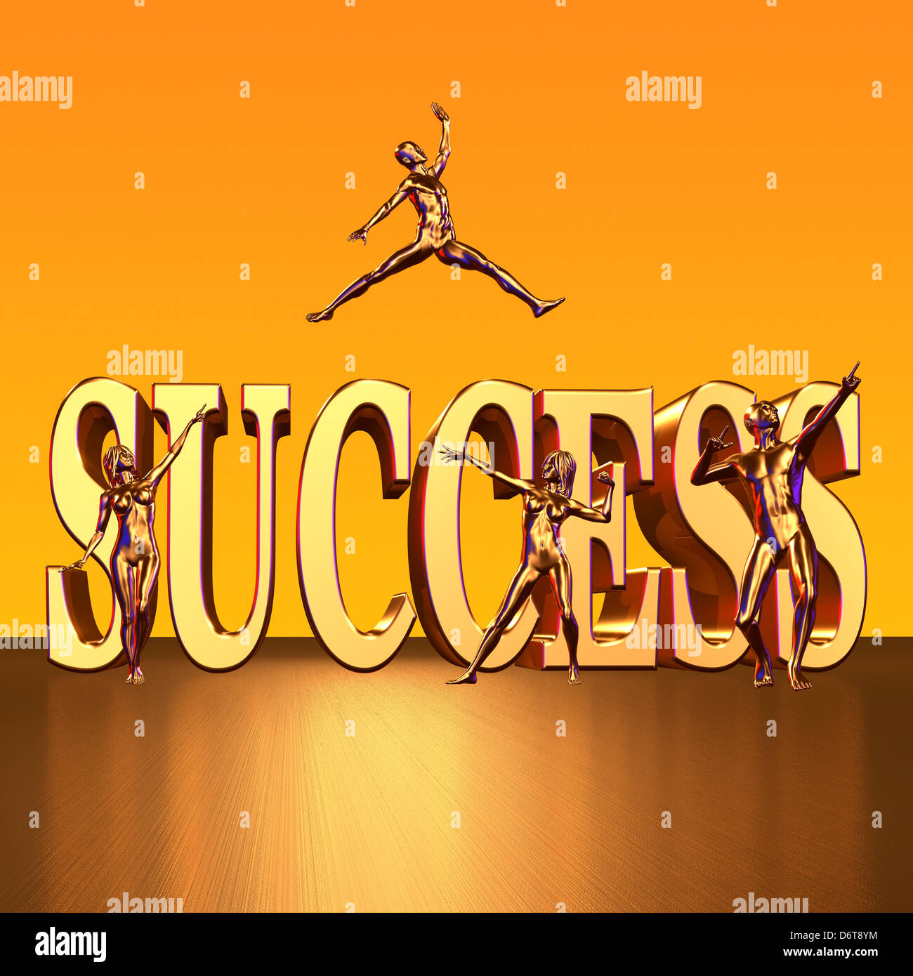 Success 4 Golden Figures Celebrate on front of Success Block Letters ...