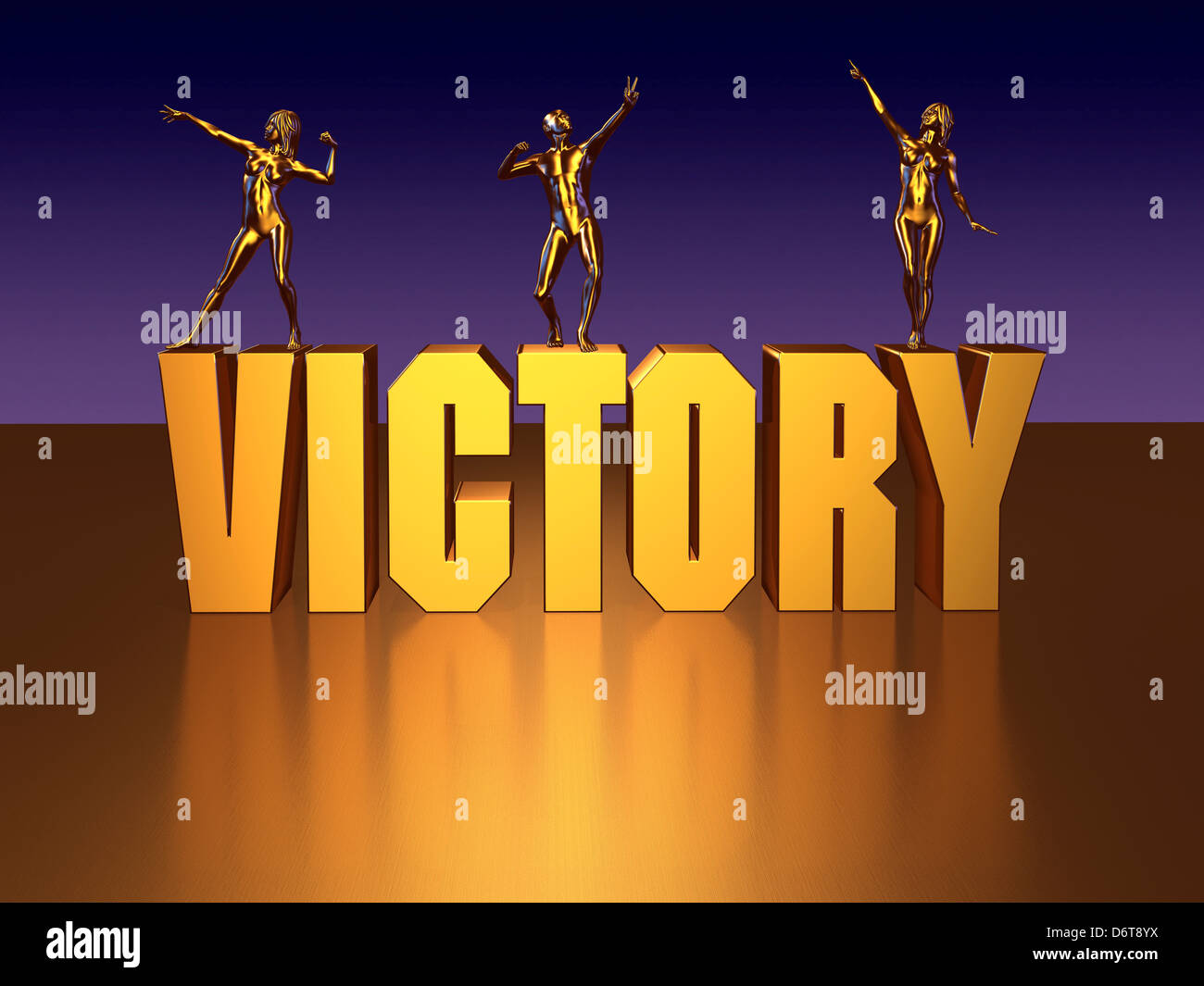 Victory gold block lettering with three gold figures Stock Photo - Alamy