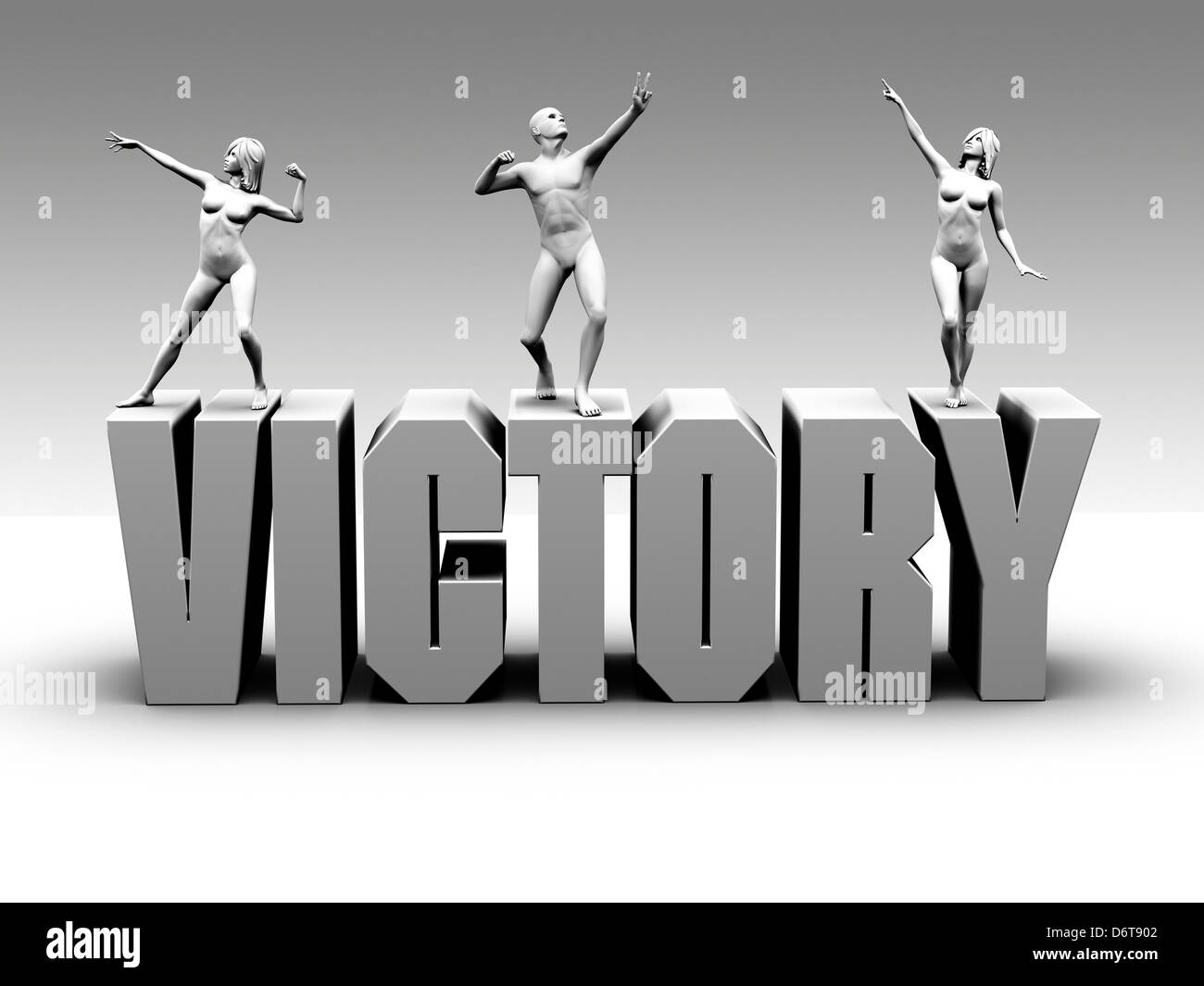 Victory white block lettering with three white figures Stock Photo - Alamy