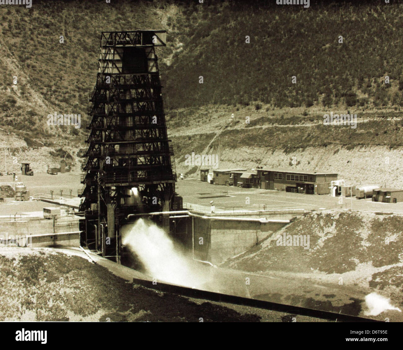 This image documents rocket test failures of the Atlas missile system ...