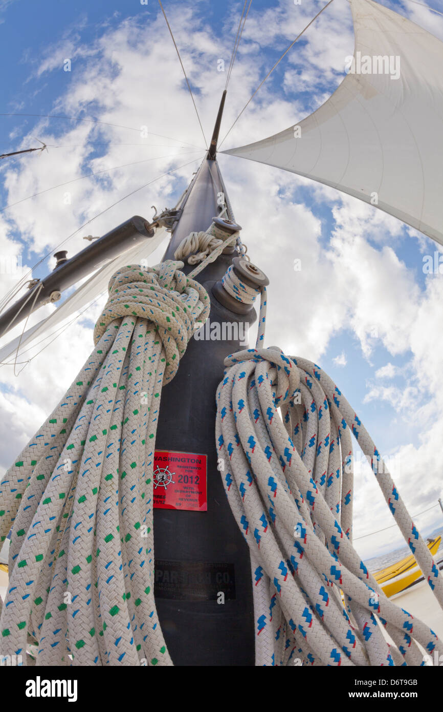 Upward view of sailboat Mast and sail Stock Photo - Alamy