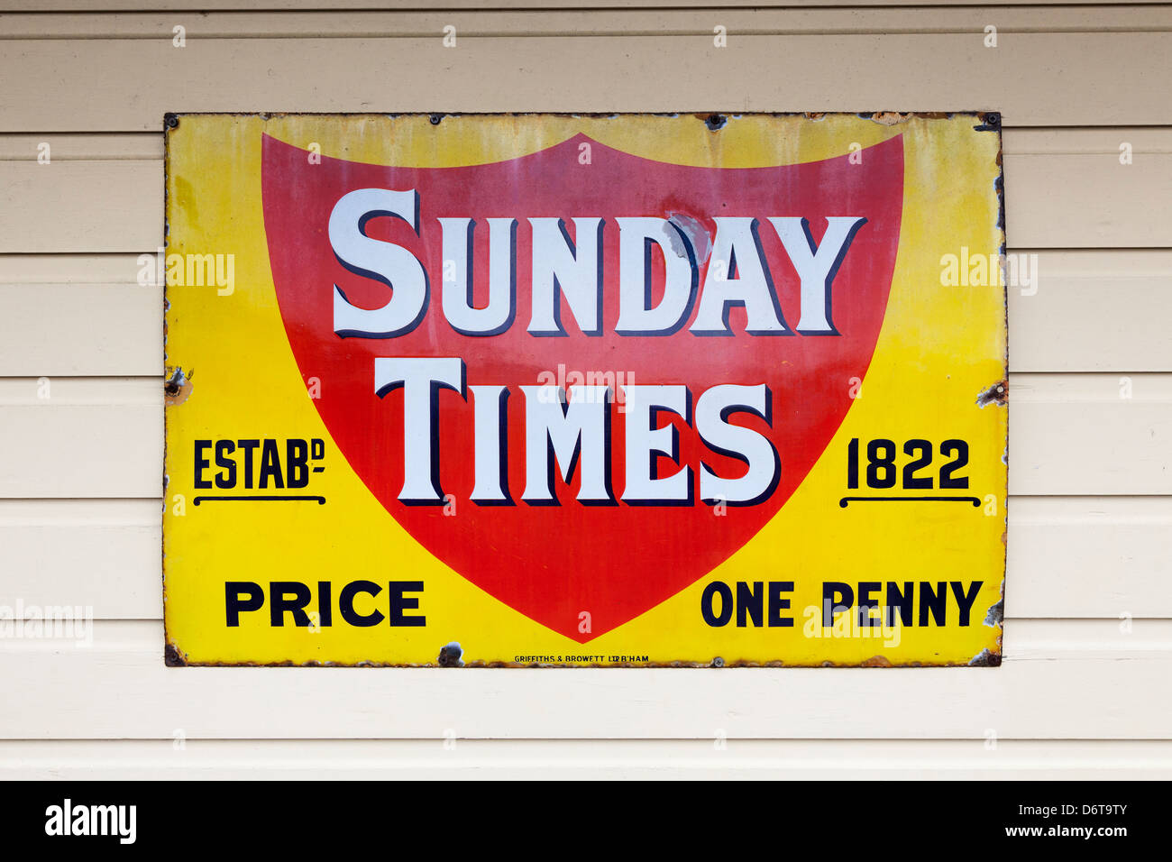 Enameled advertisement for The Sunday Times Stock Photo - Alamy