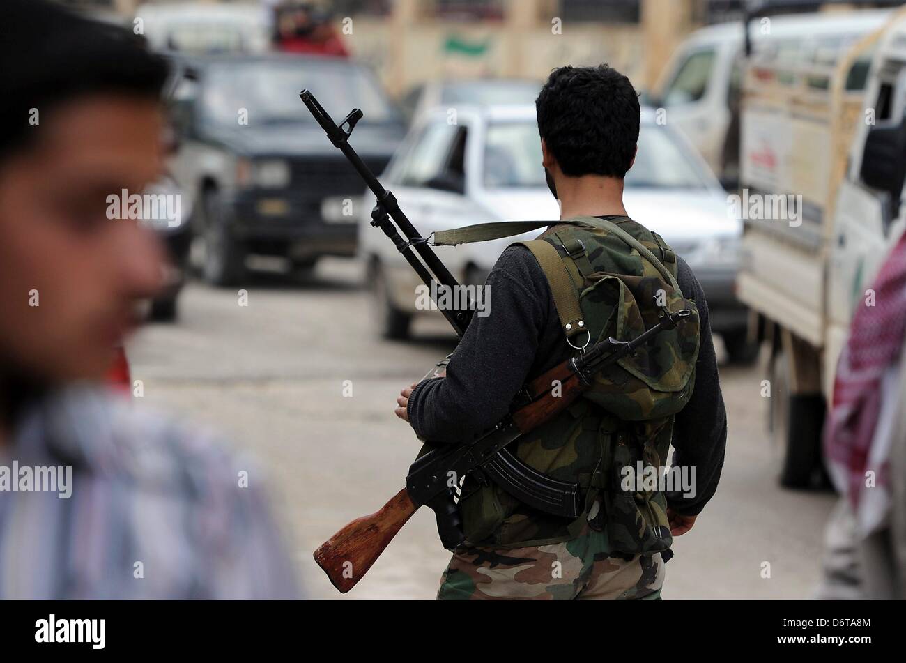 Darkoush, Syria. 21st April, 2013. An armed Free Syrian Army soldier on ...