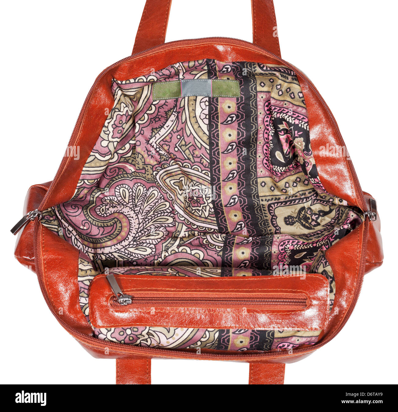 open retro style leather brown handbag isolated on white background ...