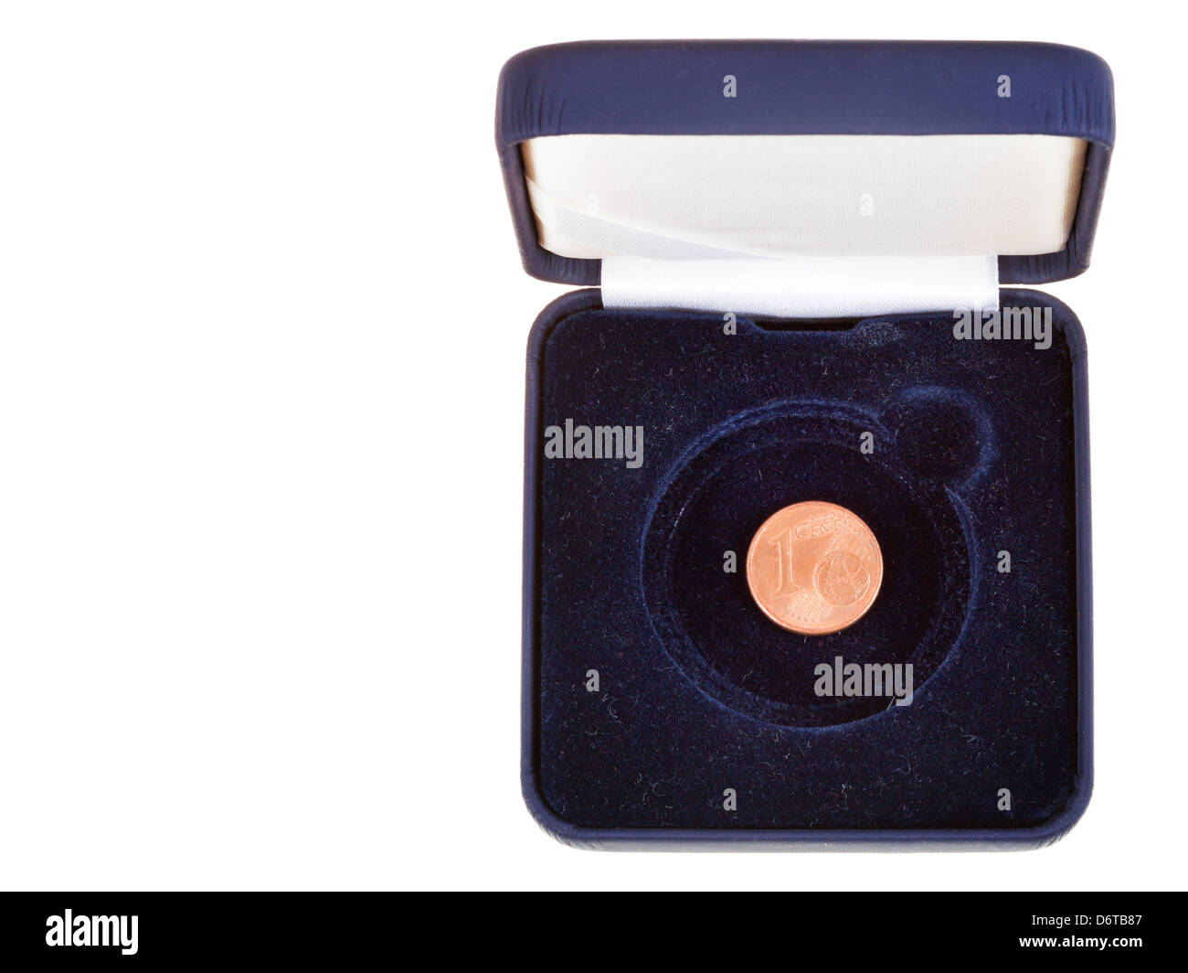 one euro cent coin in open black numismatic case isolated on white ...