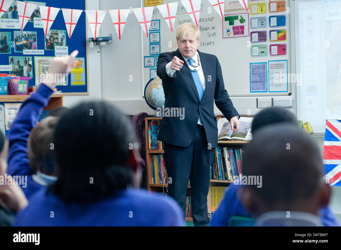 London, UK. 23rd April, 2013. The Mayor of London Boris Johnson visits ...