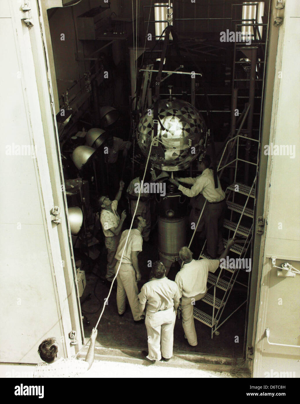 This image from the 1960s shows the payload fit checks for the Atlas ...