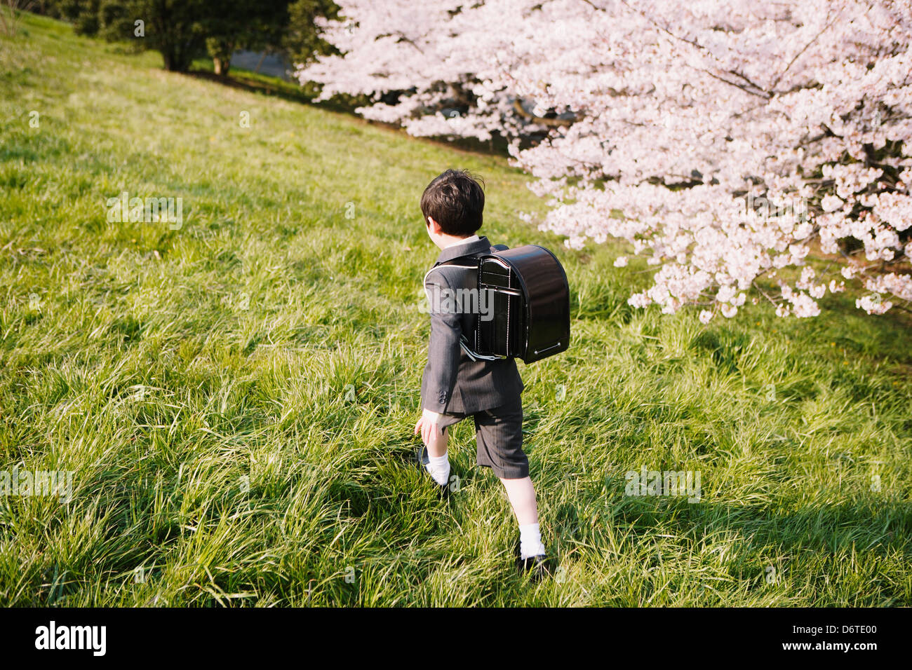 Young boy in a school uniform walking on grass Stock Photo - Alamy