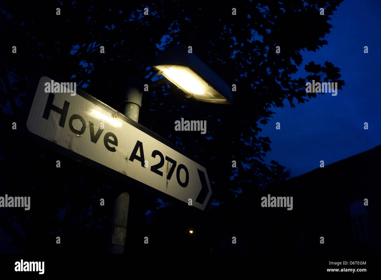 Road sign, Hove, night Stock Photo - Alamy