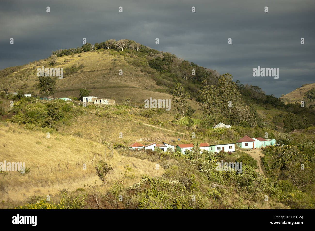 View of houses on hillside, Pondoland, Eastern Cape (Transkei), South ...