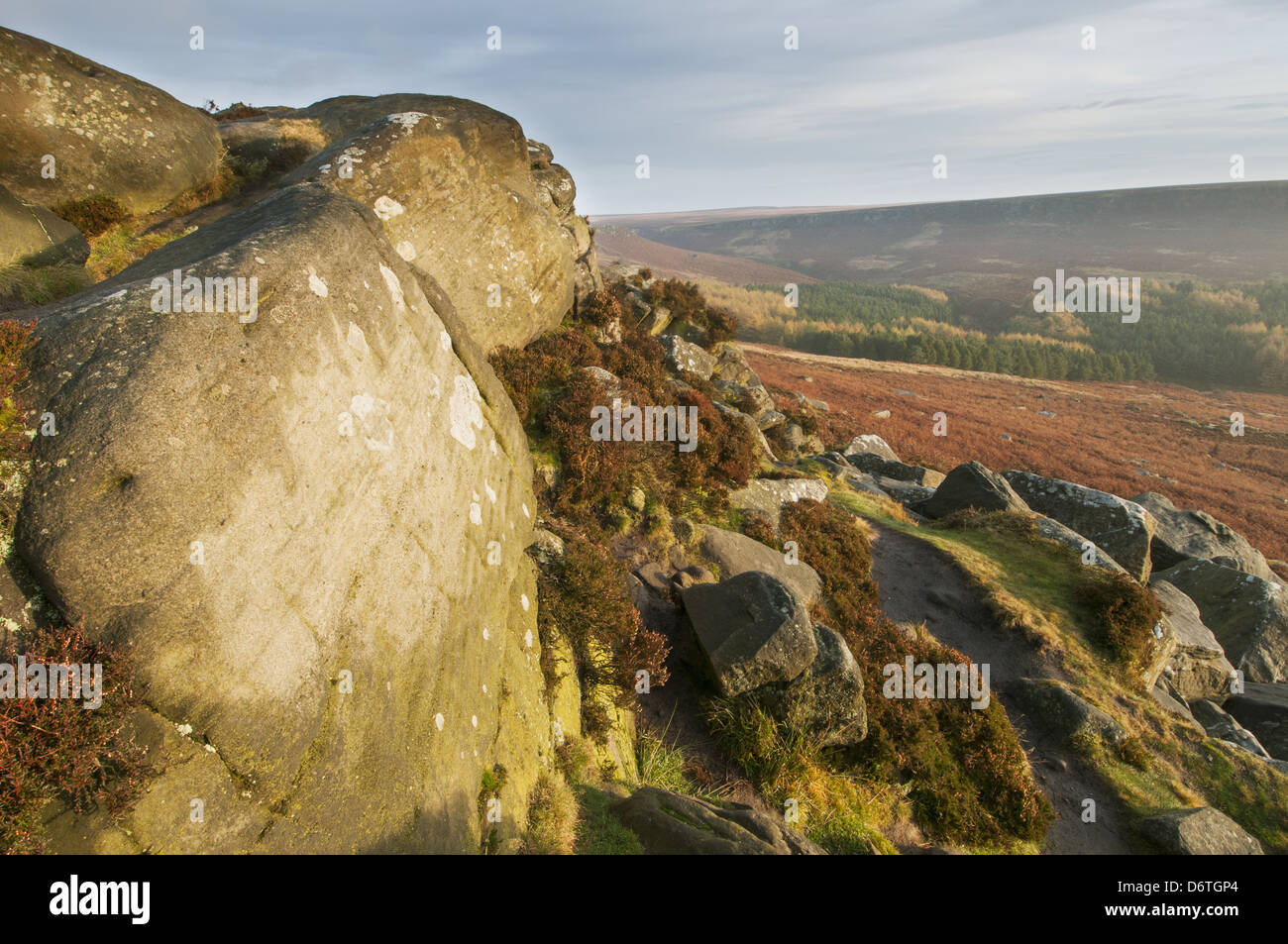 View rocks moorland habitat sunrise looking from Higger Tor towards ...