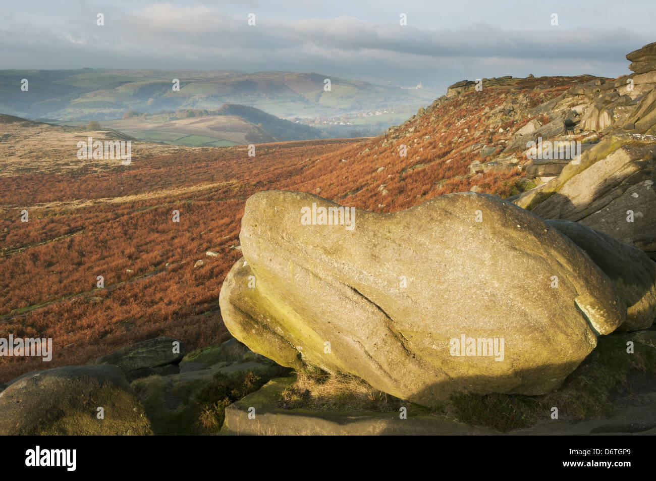 View rocks moorland habitat sunrise looking from Higger Tor towards ...
