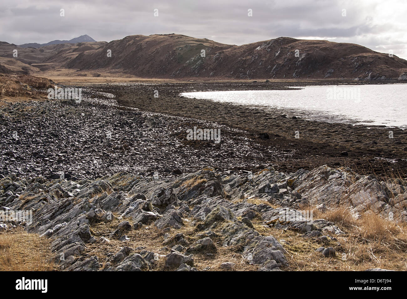 Low tide close to the landing stage at Loch Tarbet, the narrowest point ...