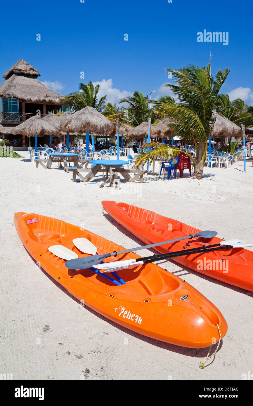 Mexico, Quintana Roo, Costa Maya, Mahahaul Beach, Kayaks Stock Photo ...