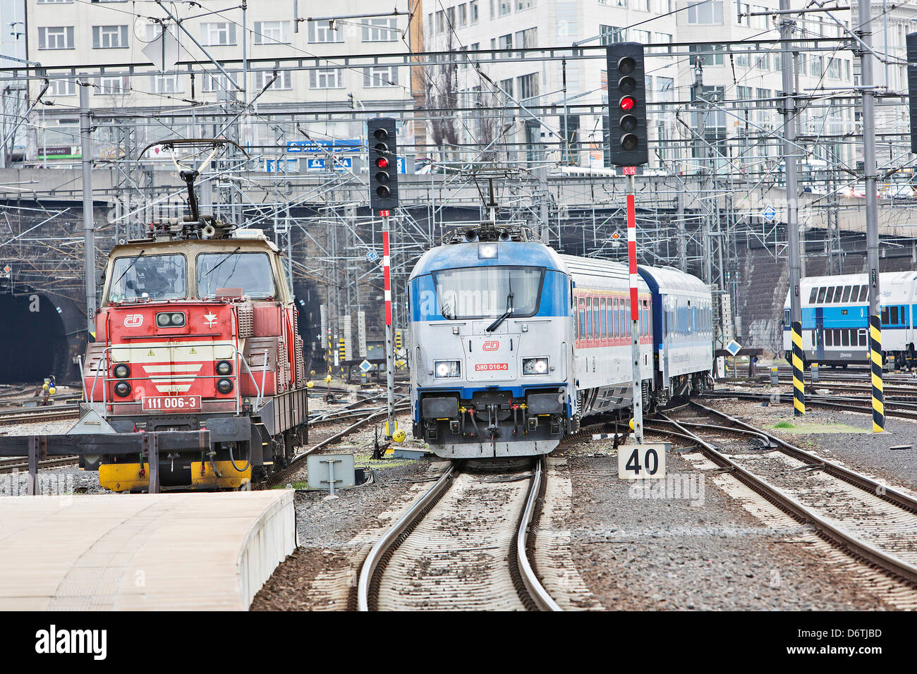 Skoda 109 E multi-system electric locomotive is seen in Prague Czech ...