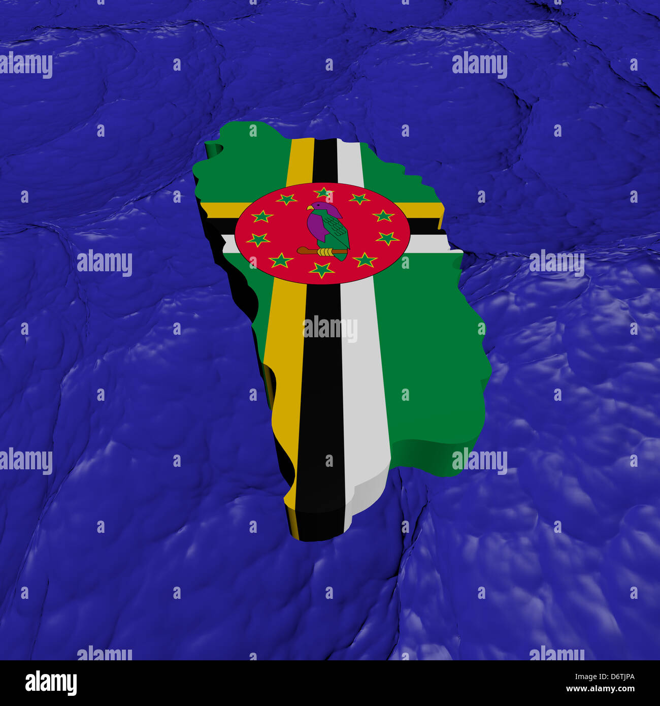 Dominica map flag in abstract ocean illustration Stock Photo - Alamy