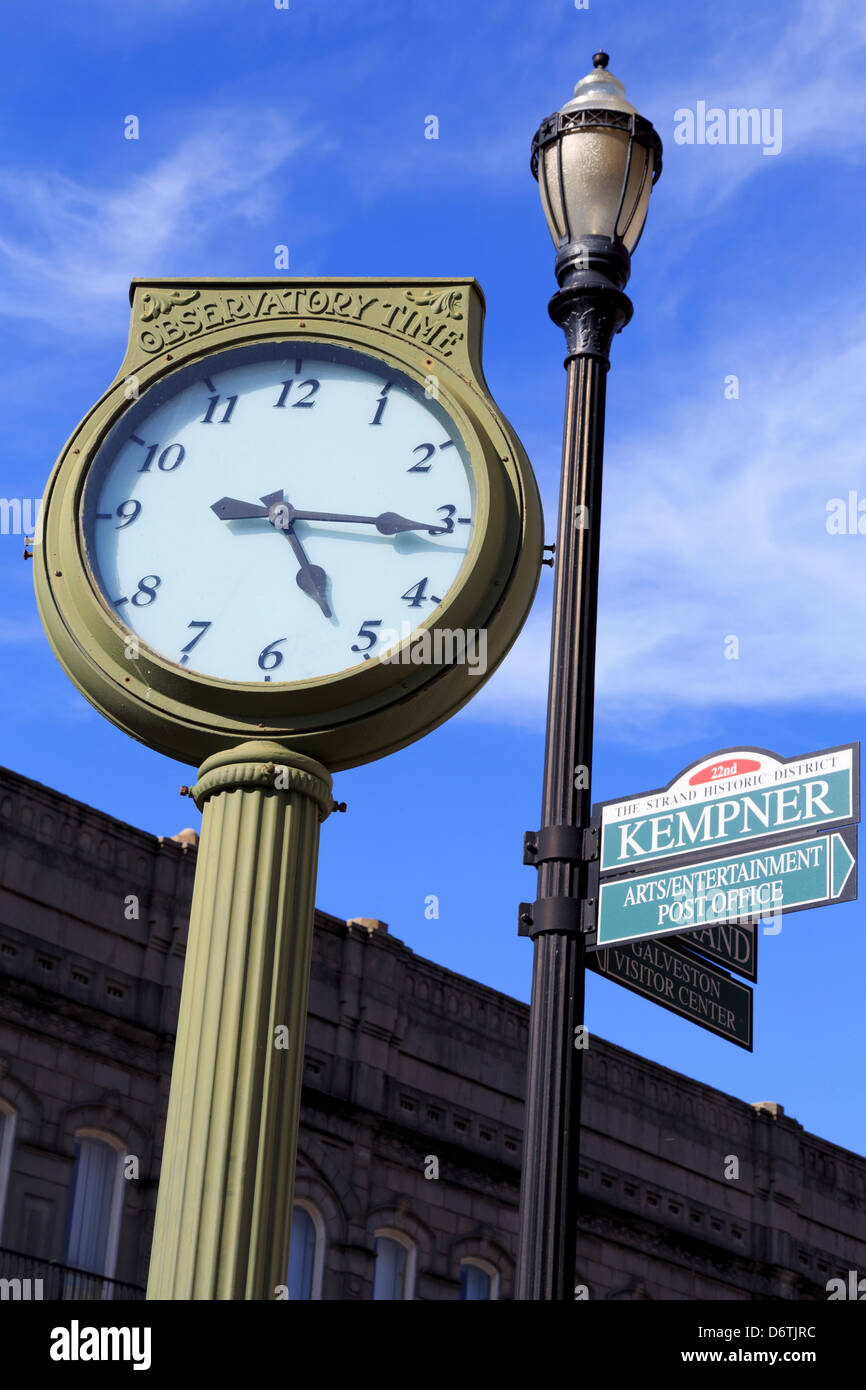 USA, Texas, Galveston, Clock in Historic Strand District Stock Photo ...