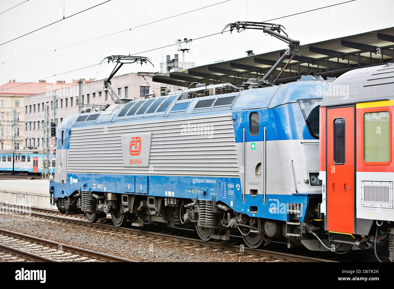Skoda 109 E multi-system electric locomotive is seen in Prague Czech ...