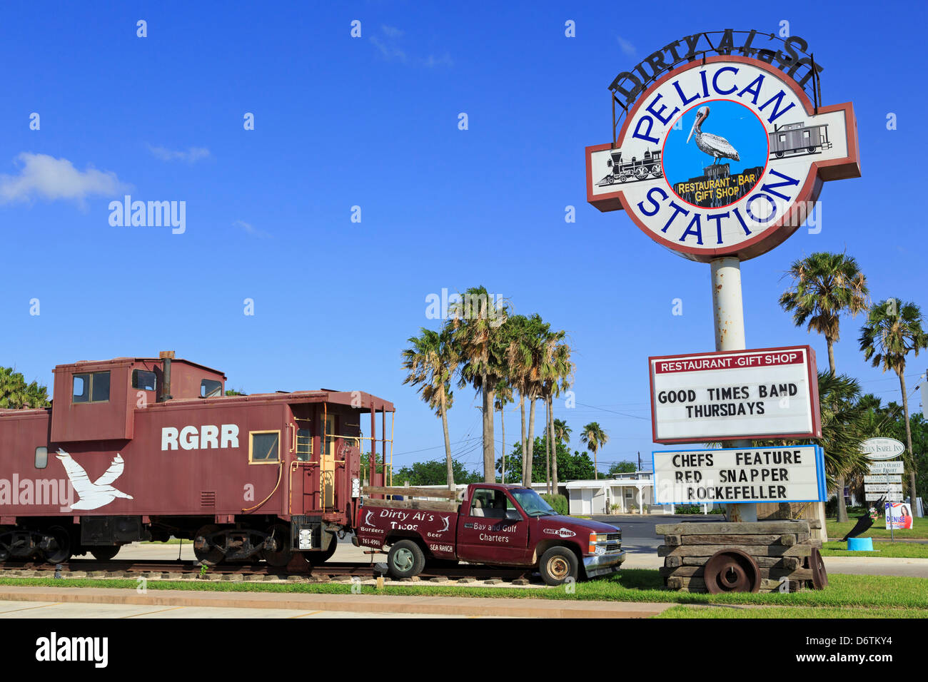 Signboard at a restaurant, Dirty Al's, Pelican Station, Port Isabel ...