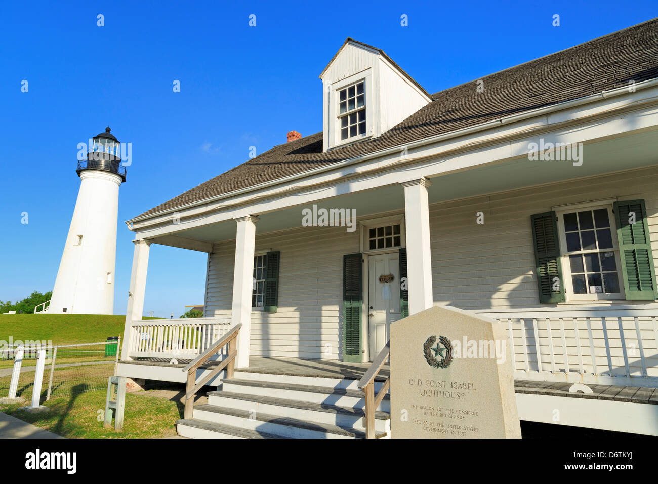 Building with a lighthouse in the background, Point Isabel Lighthouse ...