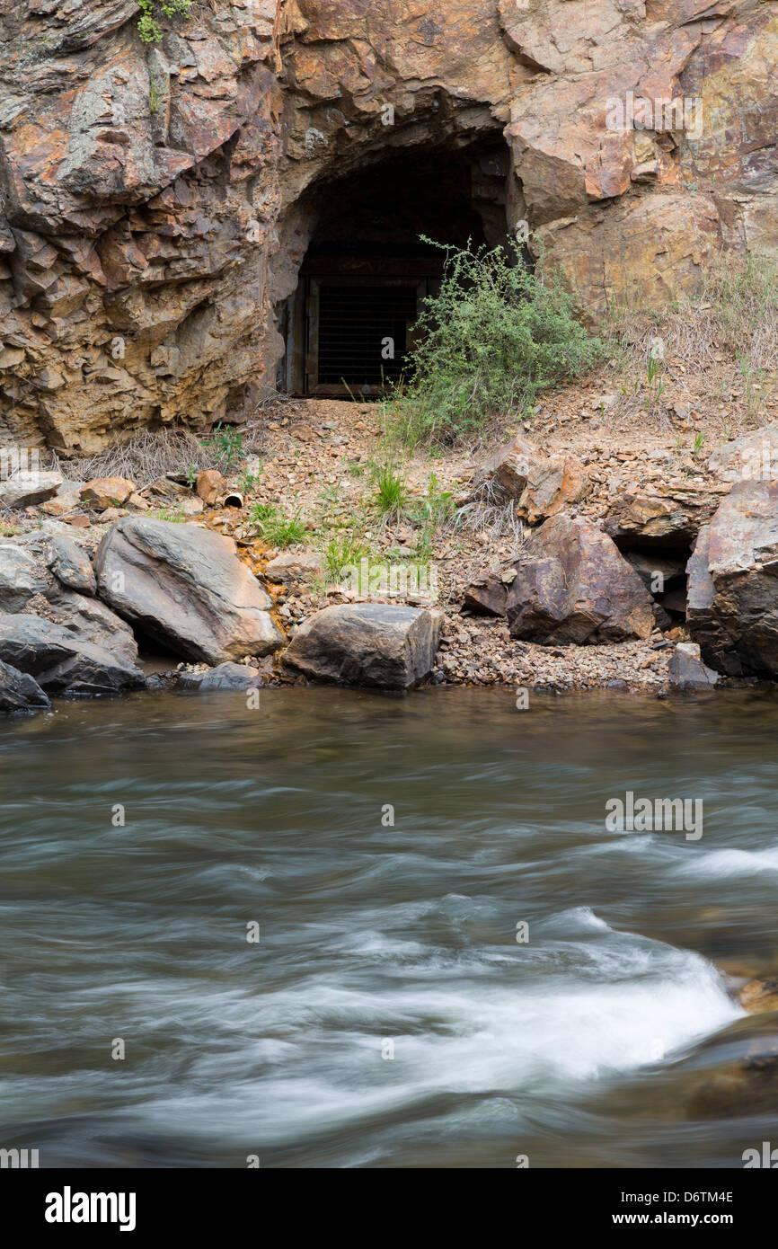 USA, Colorado, Idaho Springs, Old mine shafts on Clear Creek Stock ...