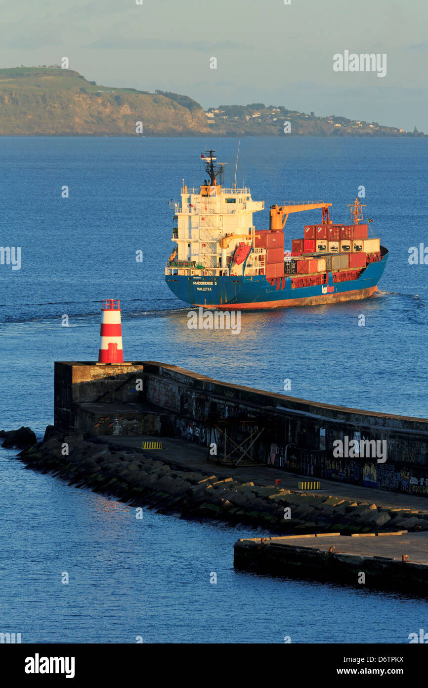 Container ship in Ponta Delgada Port,Sao Miguel Island,Azores, Portugal ...