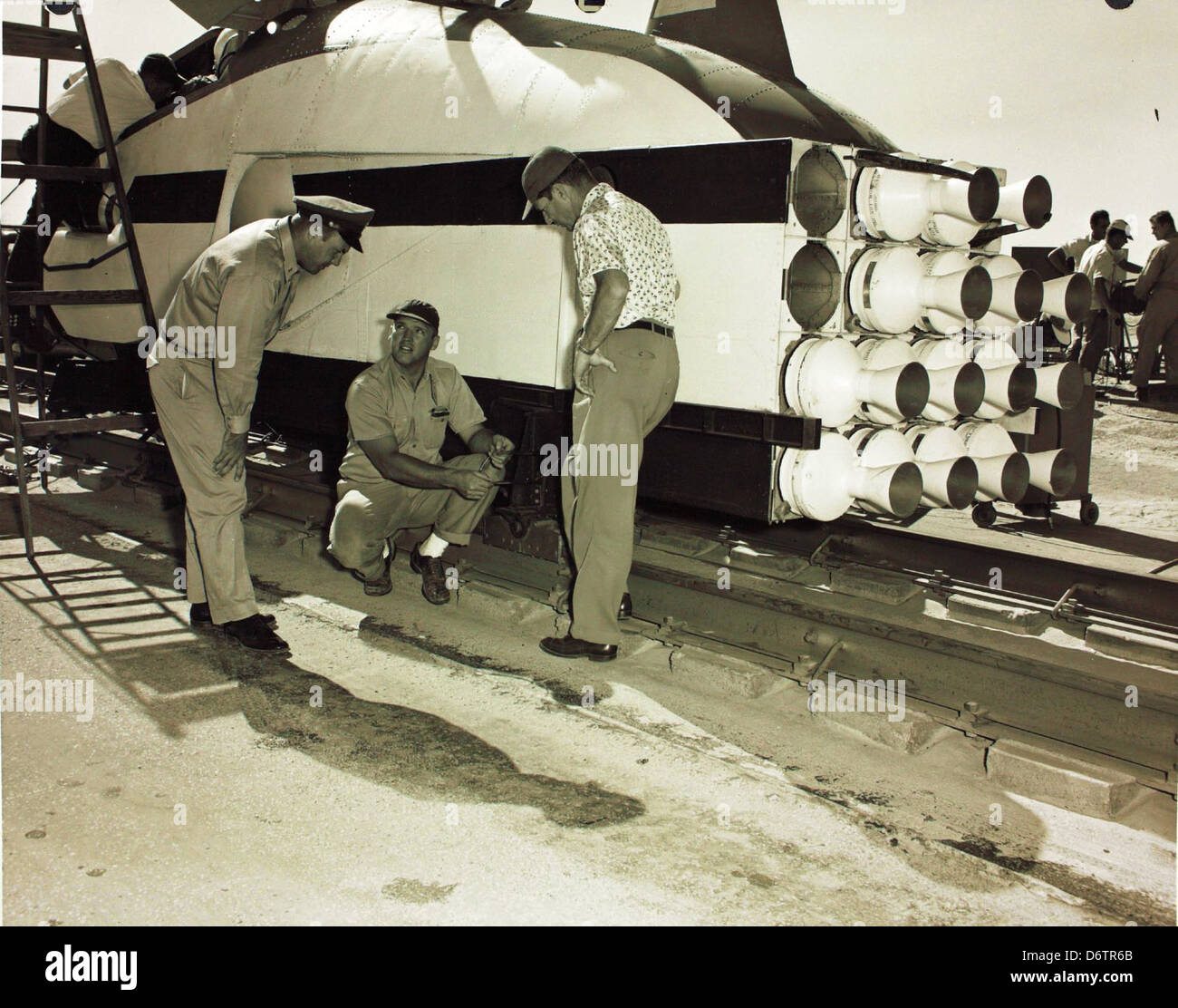 Photograph showing the supersonic seat ejection system testing for the ...