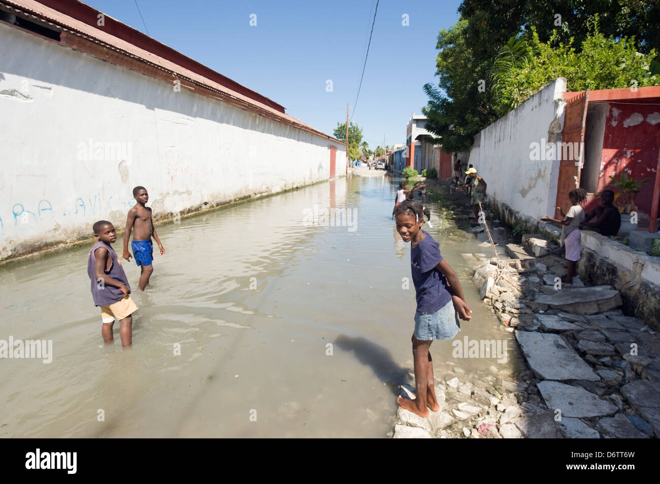 sea water breaching city limits, Petite Goave, Haiti, Caribbean Stock ...