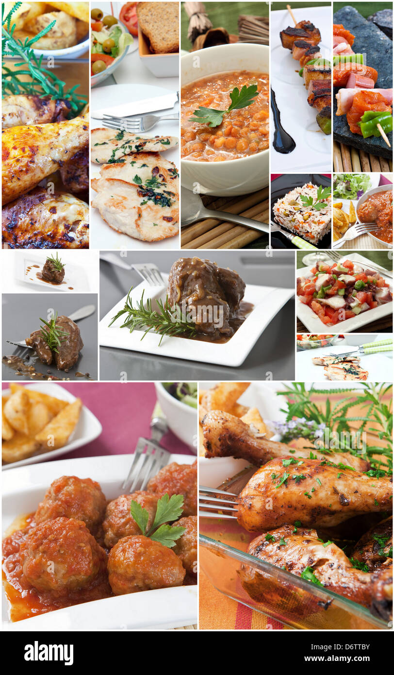 diferents types of meats on a collage Stock Photo - Alamy