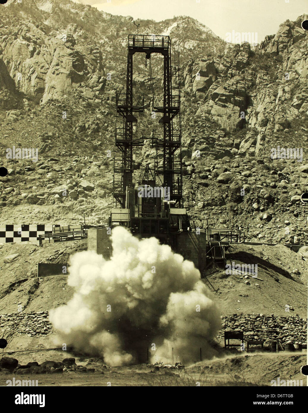 This image depicts a static test of the Atlas rocket system conducted ...