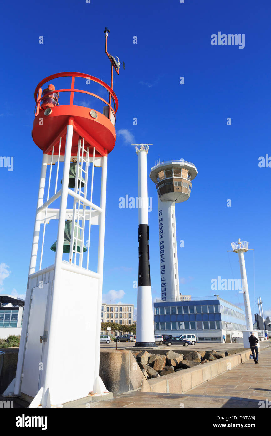 Port Control Tower & navigation beacons,Le Havre,Normandy,France,Europe ...