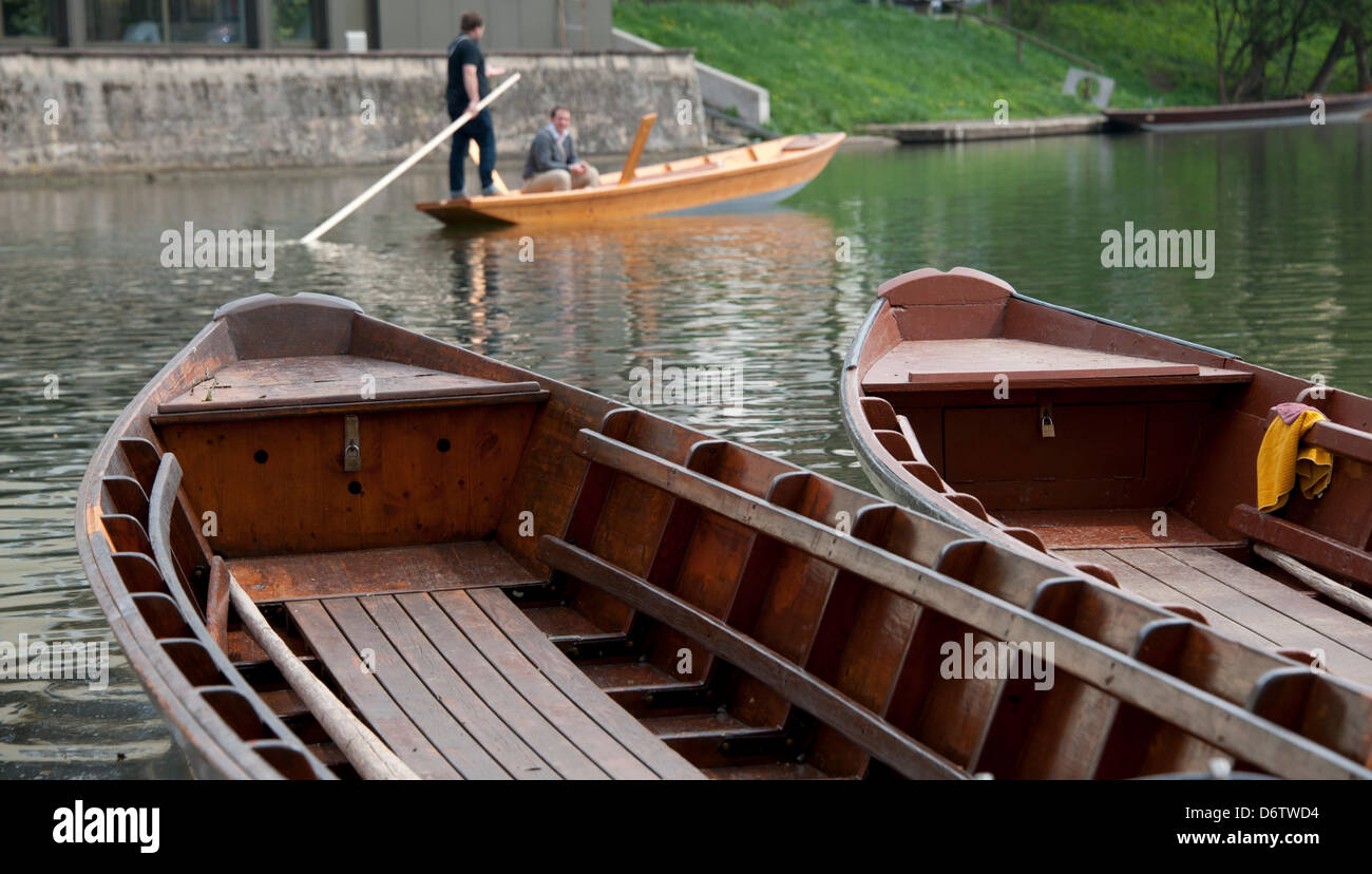Two punt boats are pictured on the Neckar River in Tuebingen, Germany ...