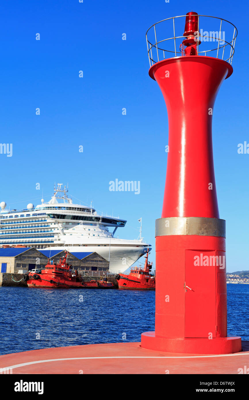 Marina lighthouse & cruise ship,Vigo,Galicia,Spain,Europe Stock Photo ...
