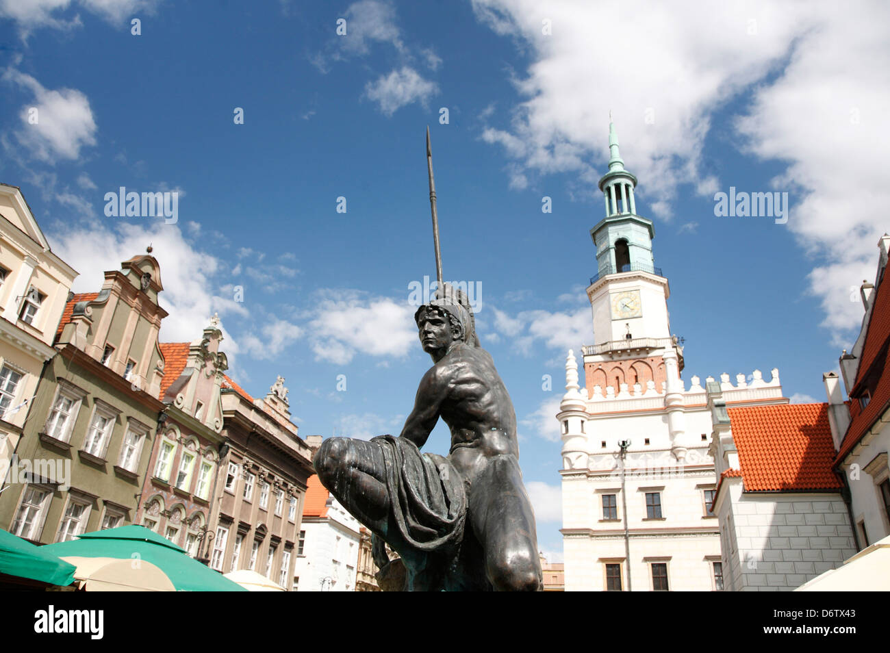 Statue in front of Old Town Hall, Old Town Square, Poznan, Poland Stock ...