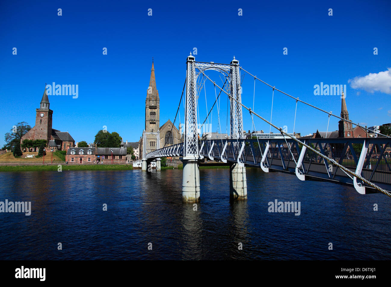 Suspension bridge across a river, Infirmary Bridge, River Ness ...