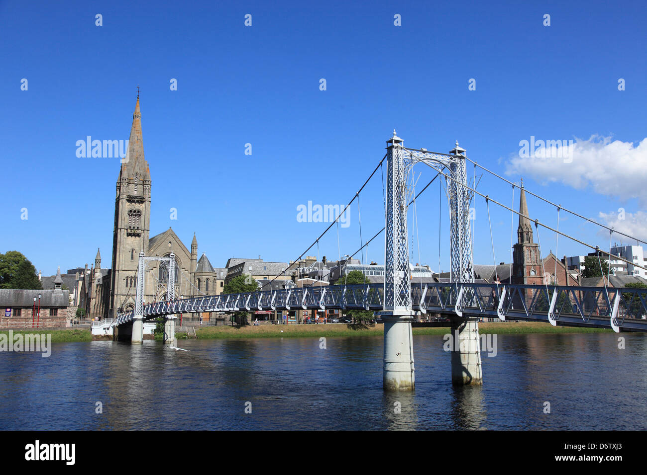 Suspension bridge across a river, Infirmary Bridge, River Ness ...