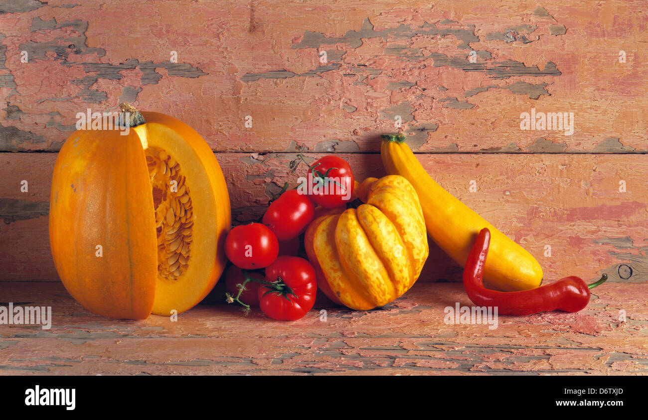 Vegetable fruits: pumpkin, tomatoes, squashes, chilli pepper Stock ...