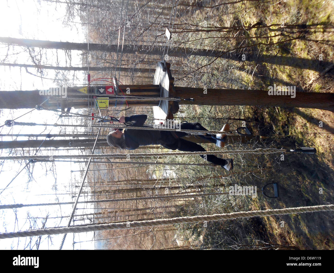 teenager on the GO Ape obstacle course at Dalby forest , england uk ...