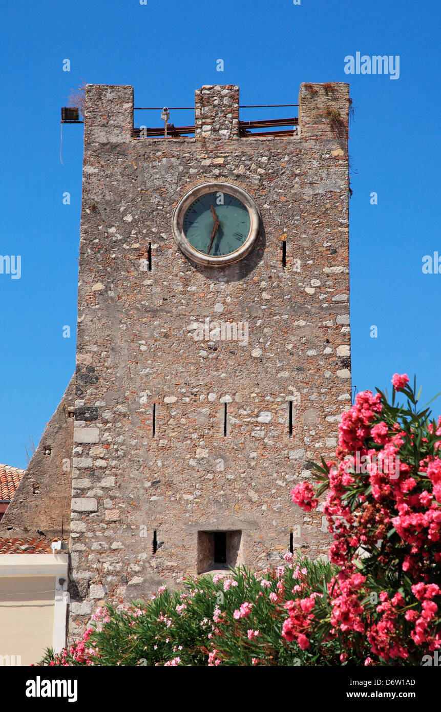 Italy, Sicily, Taormina, Clock Tower Stock Photo - Alamy