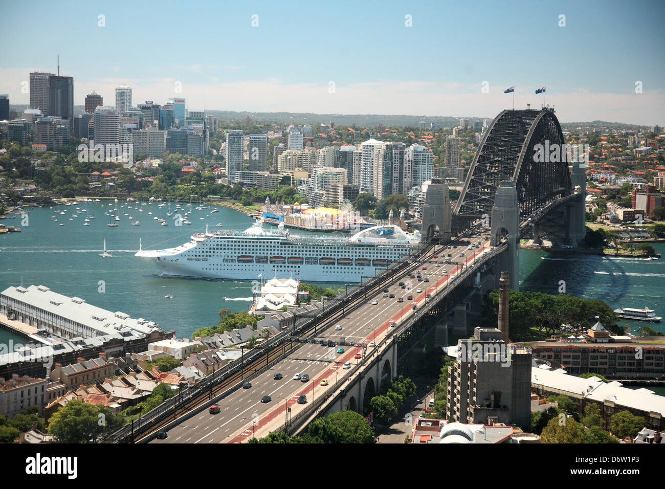 Australia, Sydney, Cruise-ship Passing under Sydney Harbour Bridge ...