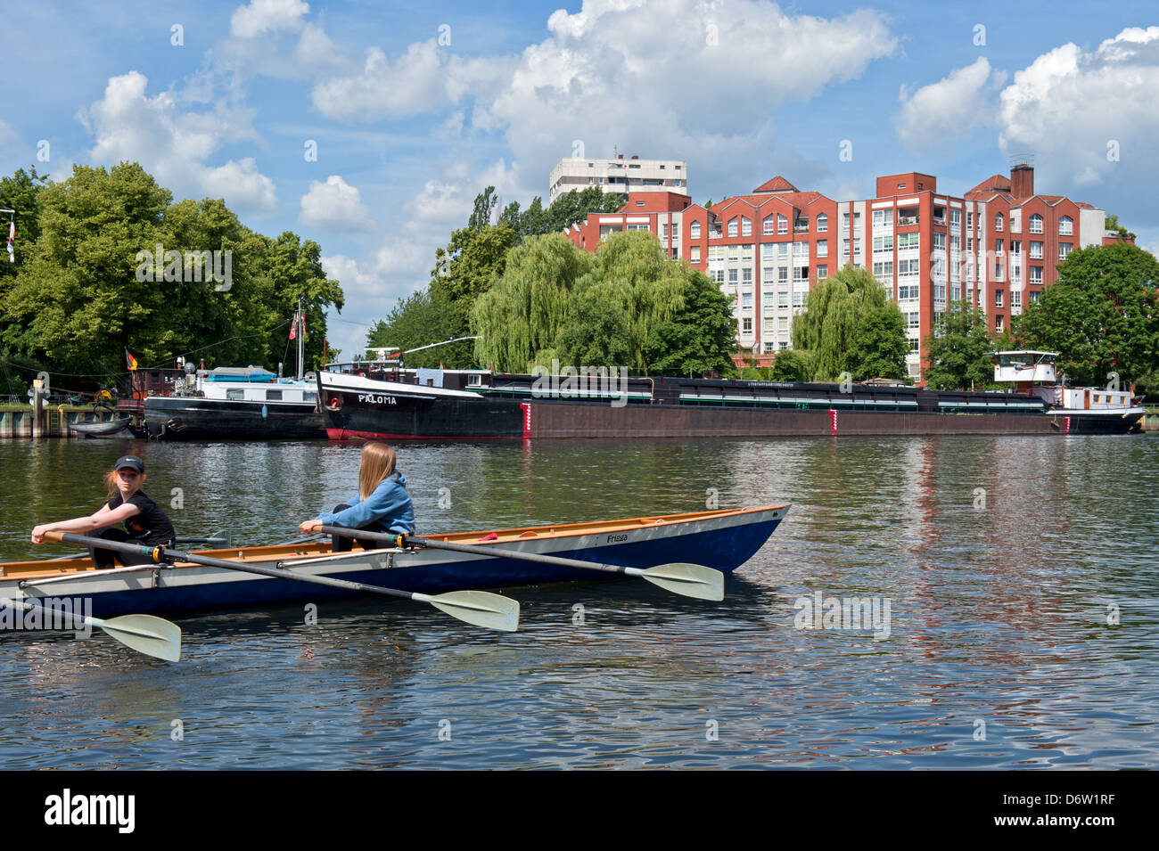Berlin, Germany, Havel with a rowing boat and marine shore in Berlin ...
