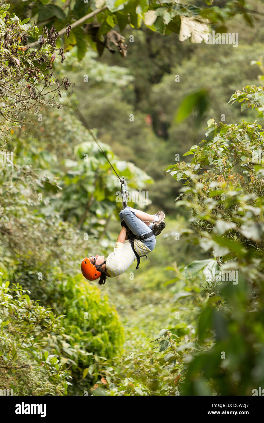 Zip Line Adventure In Ecuadorian Rainforest Banos De Agua Santa Stock ...
