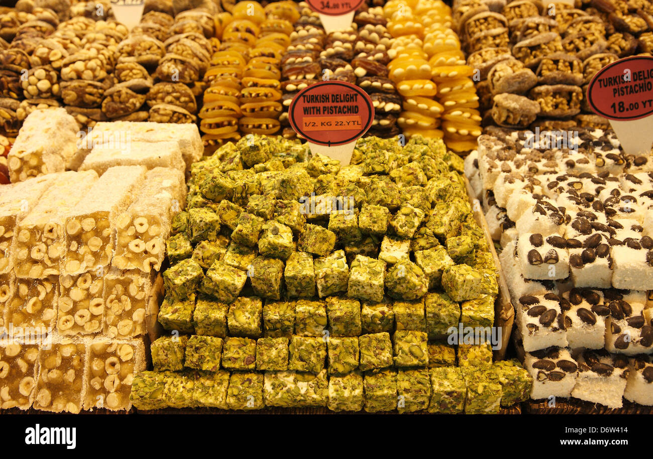 Turkish delight and other delicacies for sale at a market stall, Grand ...
