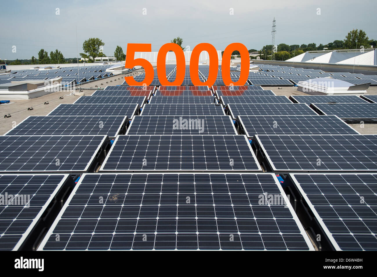 Berlin, Germany, roof of Berlin's large market with new solar panels ...