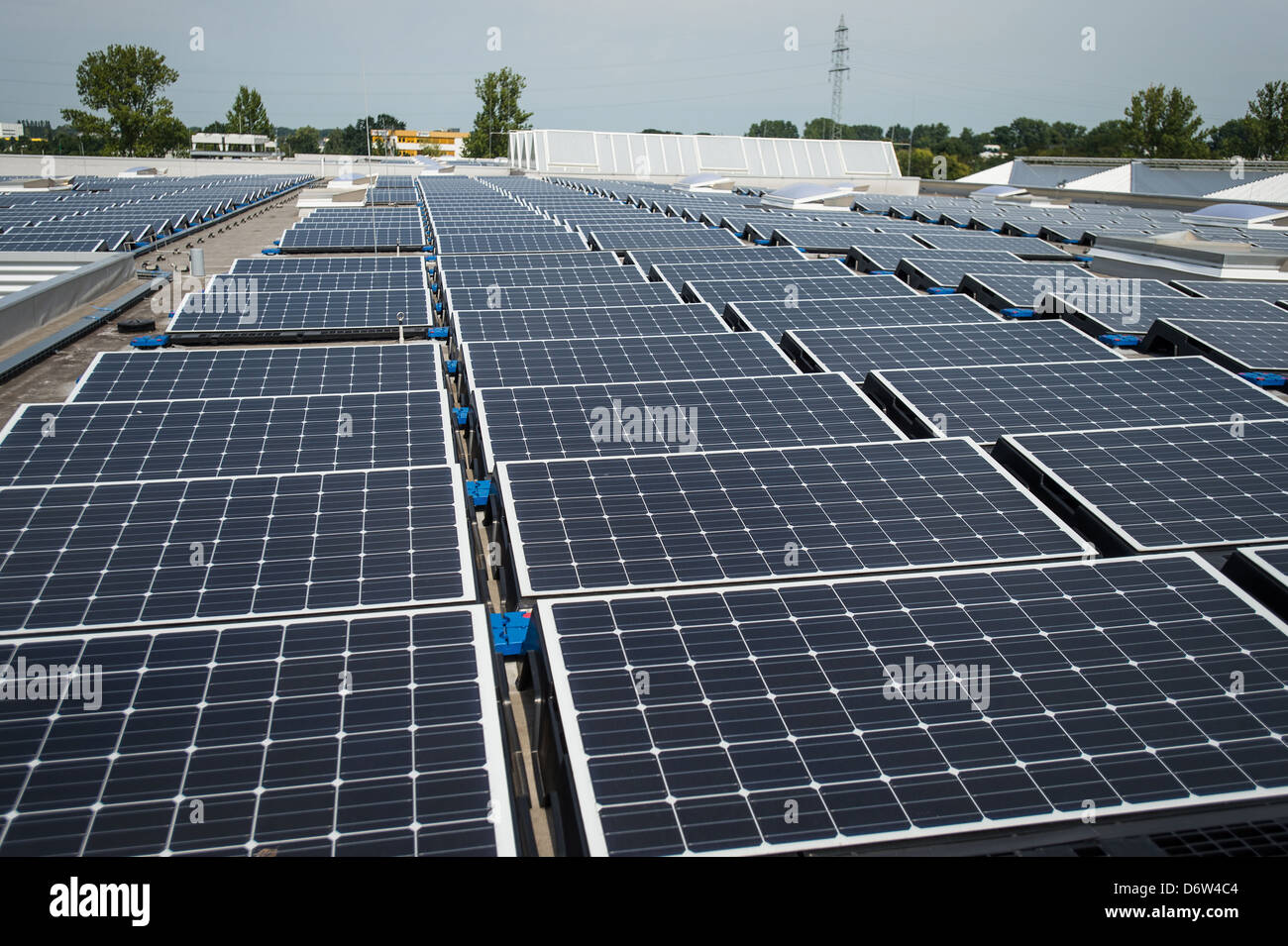 Berlin, Germany, roof of Berlin's large market with new solar panels ...