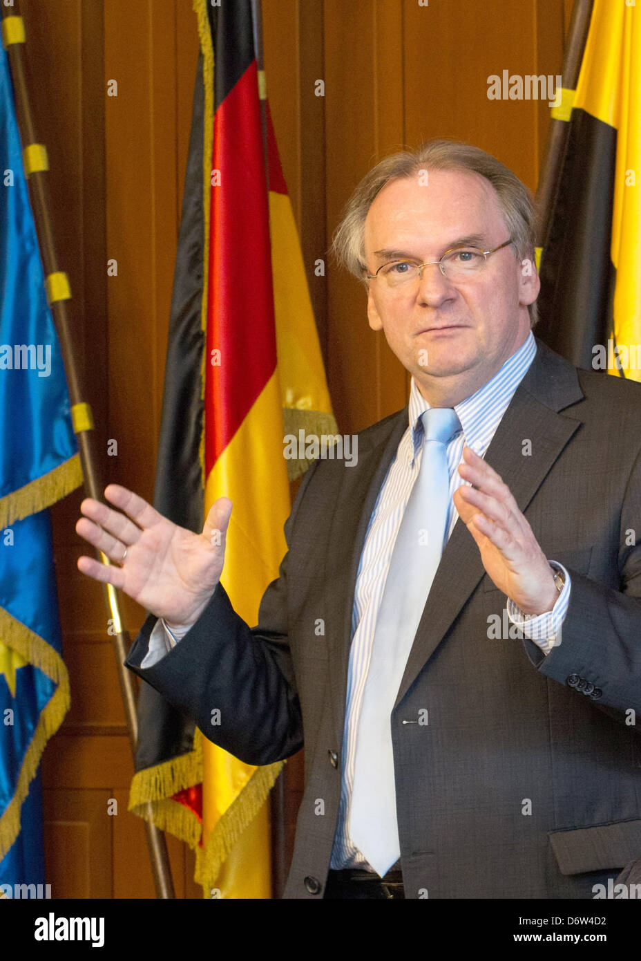 Saxony-Anhalt's Governor Reiner Haselhoff talks during a press ...