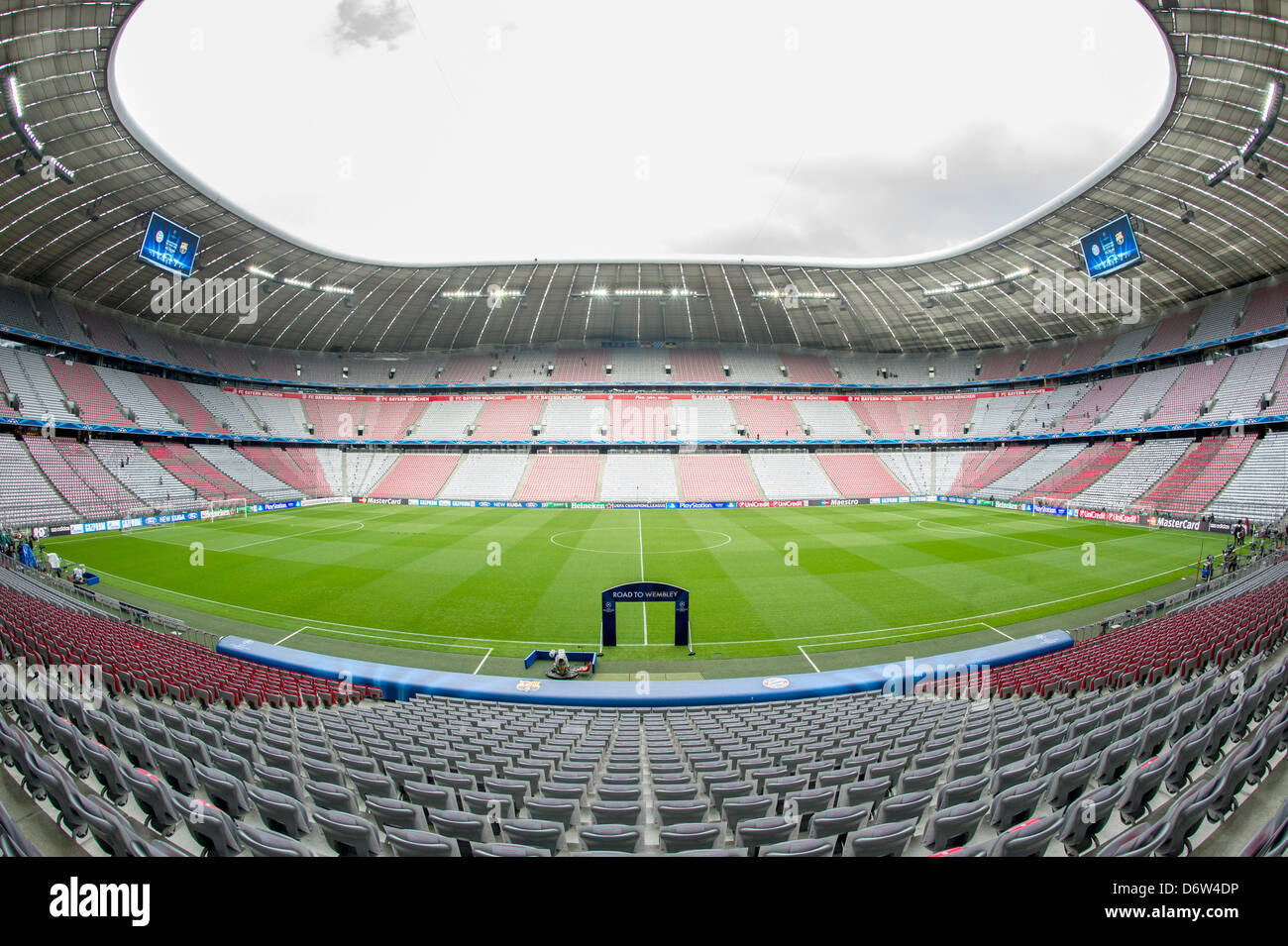 The empty arena is seen before the UEFA Champions League semi final ...